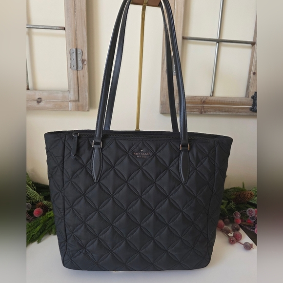 kate spade | Bags | Kate Spade Quilted Nylon Tote Bag Black Large ...